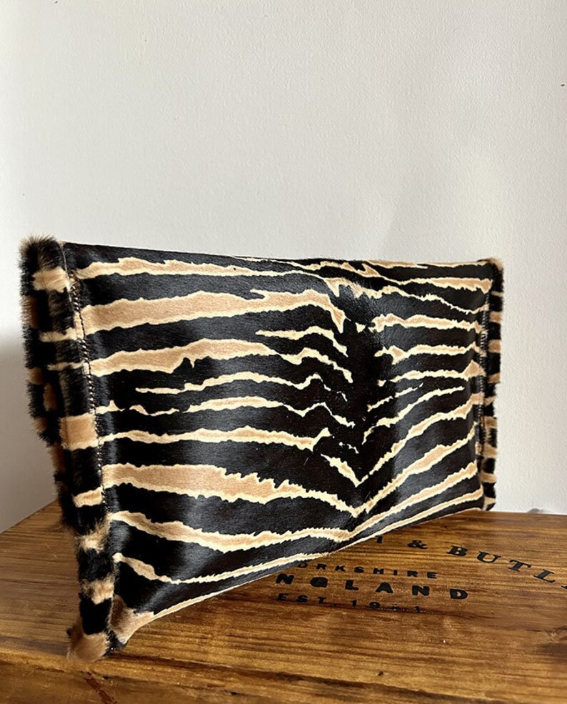 Women's Black and Beige Animal Print Leather Clutch, Women's Leather ...