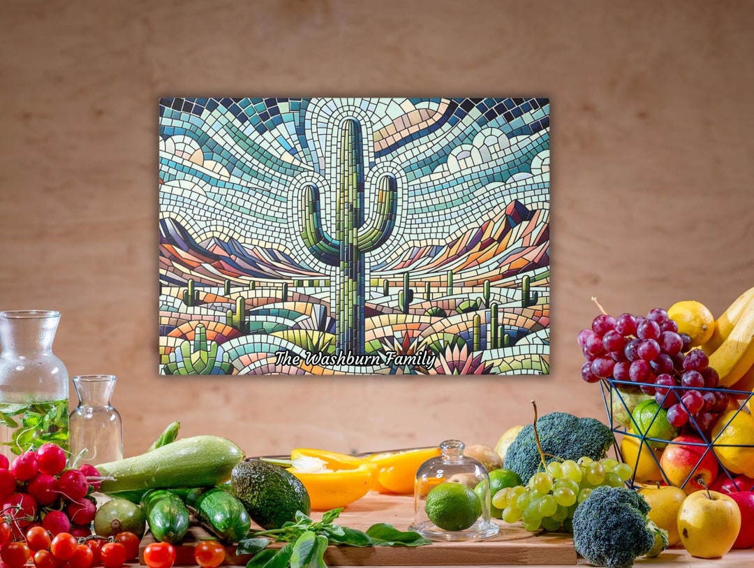 Charcuterie Arizona Desert Mosaic Landscape Saguaro Cactus Stained ...