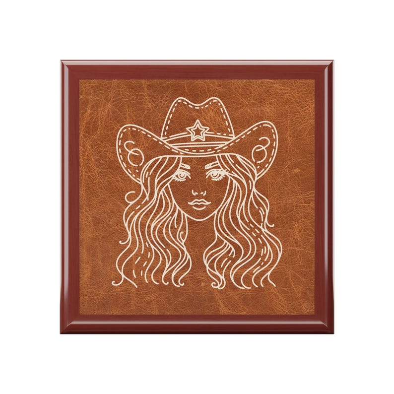 Cowgirl Line Art Wooden Jewelry Box: Western Wood Trinket Keepsake ...