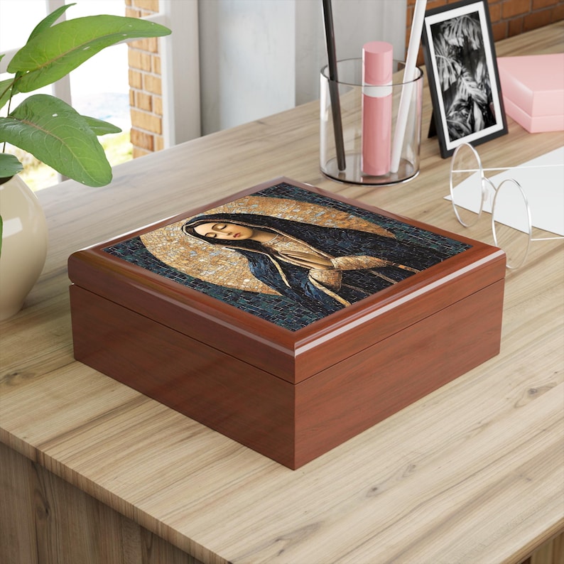 Wood Virgin Mary Trinket Box: Catholic Jewelry Rosary Keepsake - Etsy