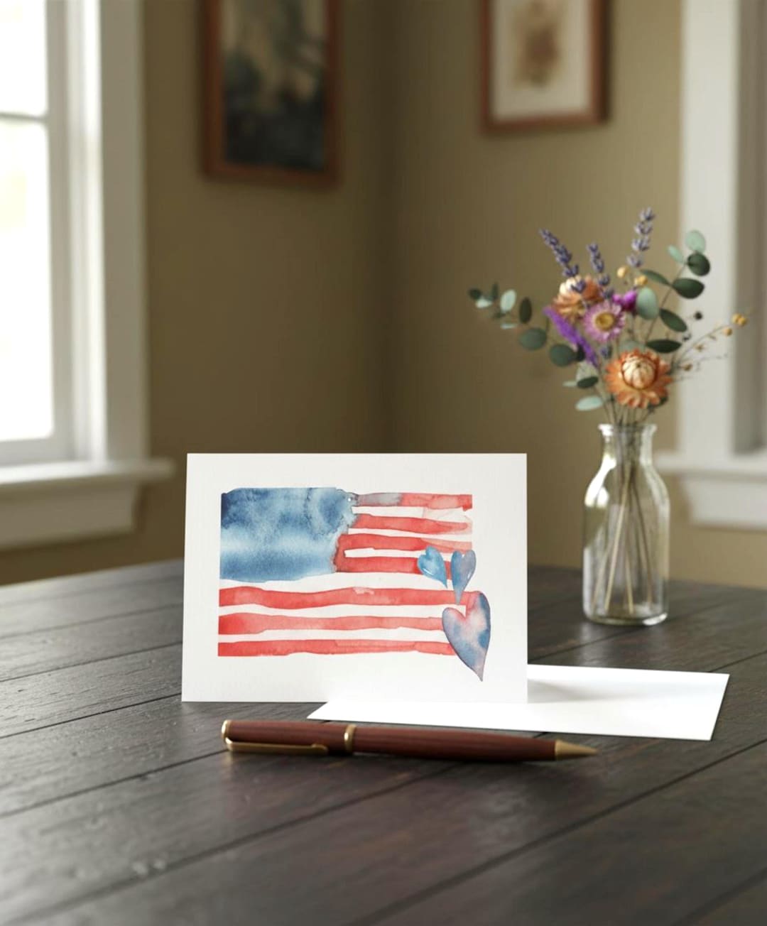 Watercolor American Flag Note Cards: Patriotic Stationery Set - Etsy