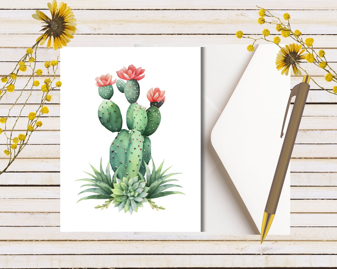 Cactus Flowers Watercolor Note Cards, Greeting Card Set, Stationery Set ...