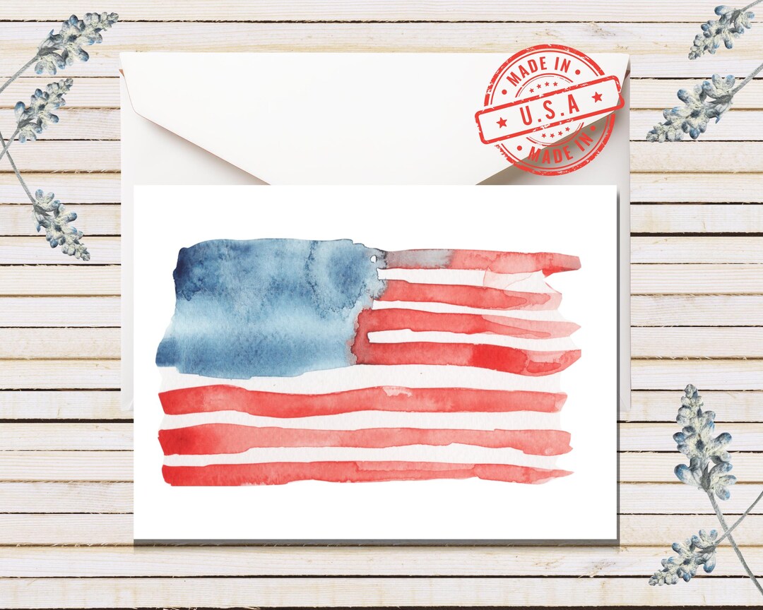 American Flag Stationery Watercolor Print Party Invitation Patriotic ...