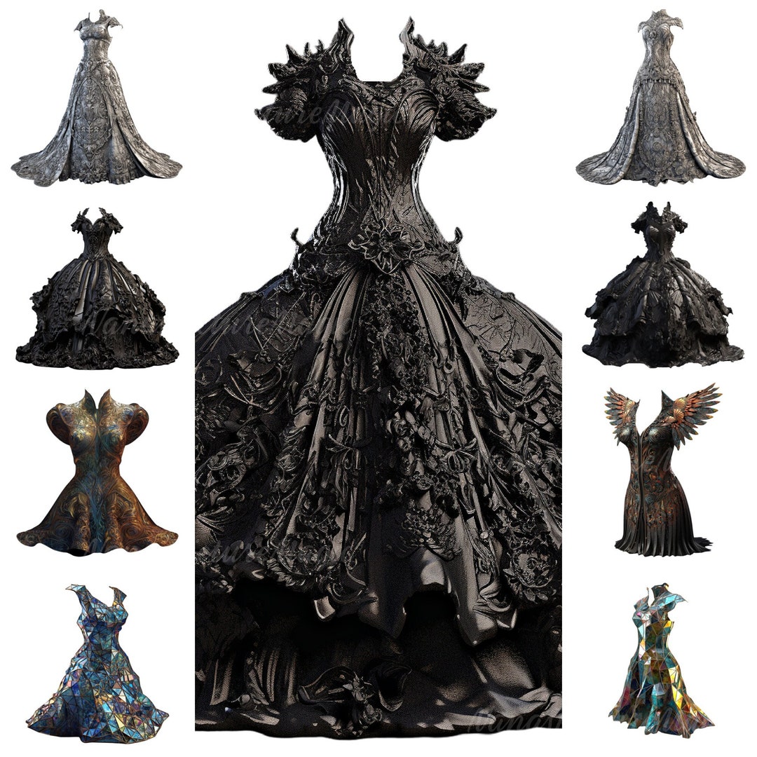 DIGITAL DRESSES Metals, 36 PNG, Overlay, Composite, Designer Gown ...