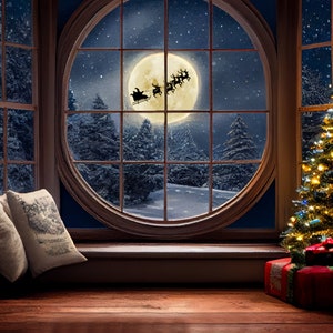CHRISTMAS BACKDROP BUNDLE - Polar Bear Reading - Window Scene - With ...