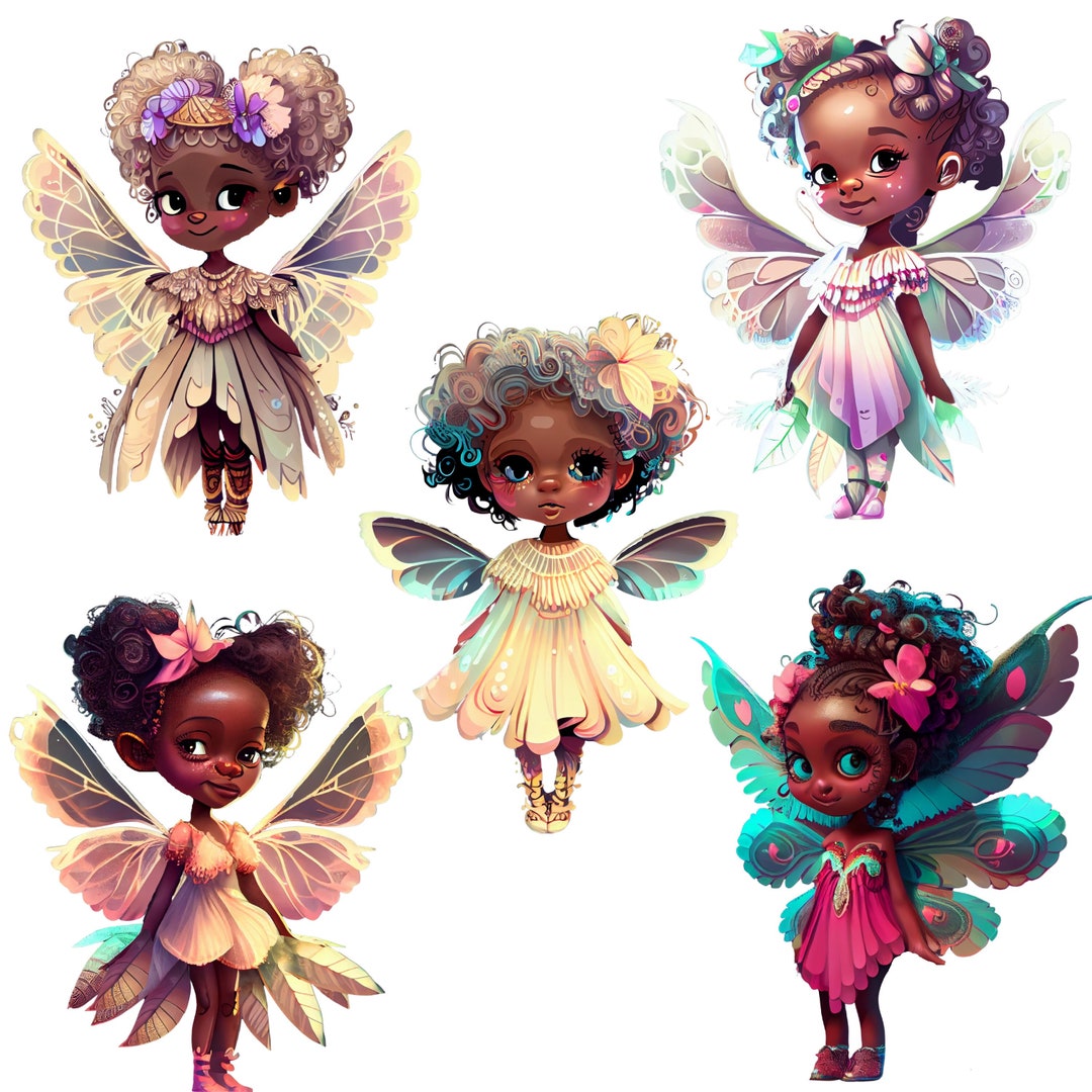 20 PNG OVERLAY FAIRIES Brown Skinned Set Clip Art, Sublimation ...