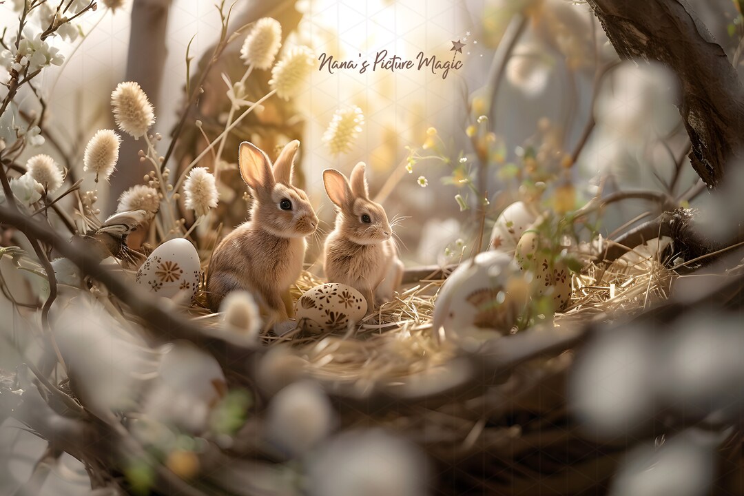 SPRING DIGITAL BACKDROP, Spring Digital Background, Easter Bunny Forest, Easter Eggs, Composite ...