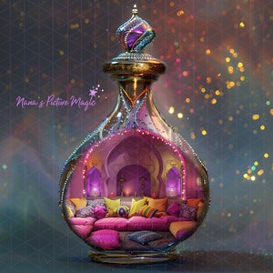 MAGIC DIGITAL BACKGROUND - 5 Genie Bottles, Mystical Backdrop ...