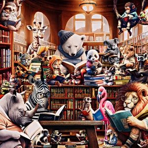 DIGITAL BACKGROUND for COMPOSITES - Animals, Library, Reading, Books ...