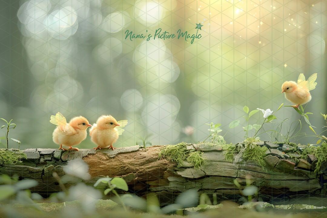 SPRING DIGITAL BACKDROP, Spring Digital Background, Easter Chicks Forest, Easter Eggs, Composite ...