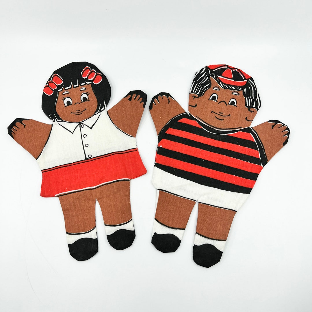 Educational Hand Puppet Set. Black Boy and Girl Hand Puppets ...