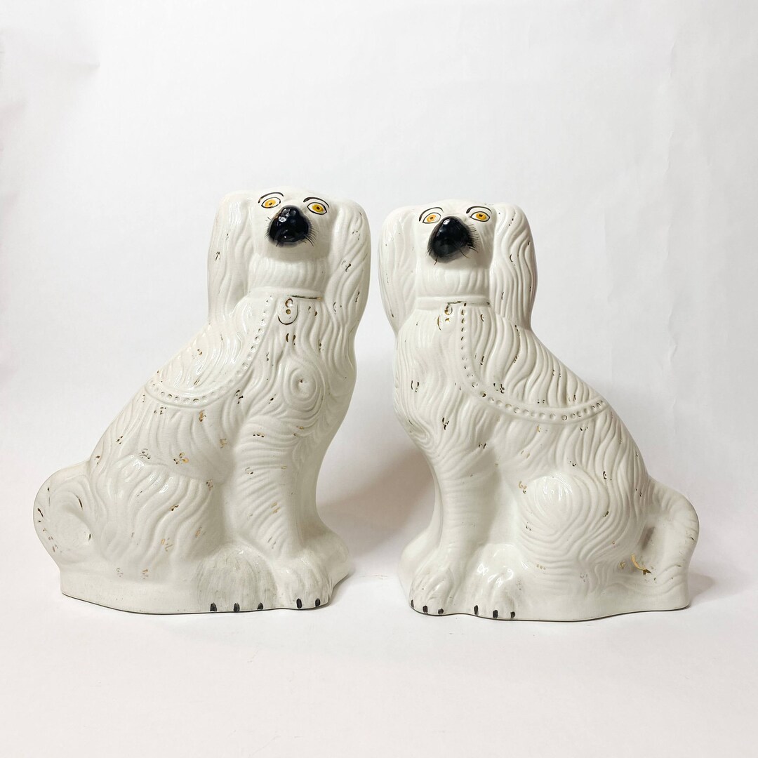 Pair Staffordshire Dogs. Antique 19th Century White Extra Large 14 ...