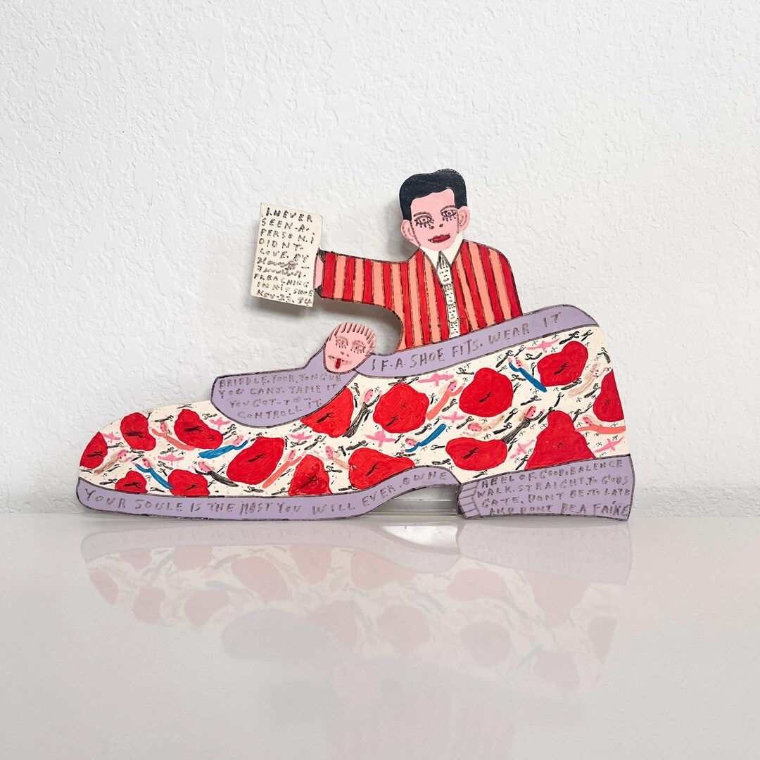 Howard Finster Folk Art Shoe Sculpture – Original Mixed Media Artwork ...
