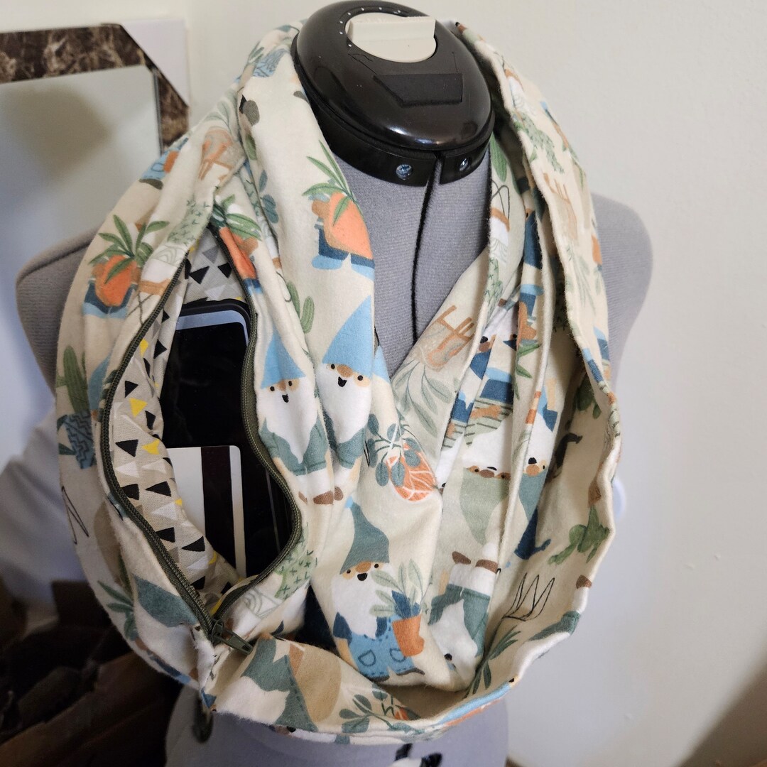 Cute Garden Gnome Pattern Pocket Scarf Pocket Infinity Scarf Hidden ...