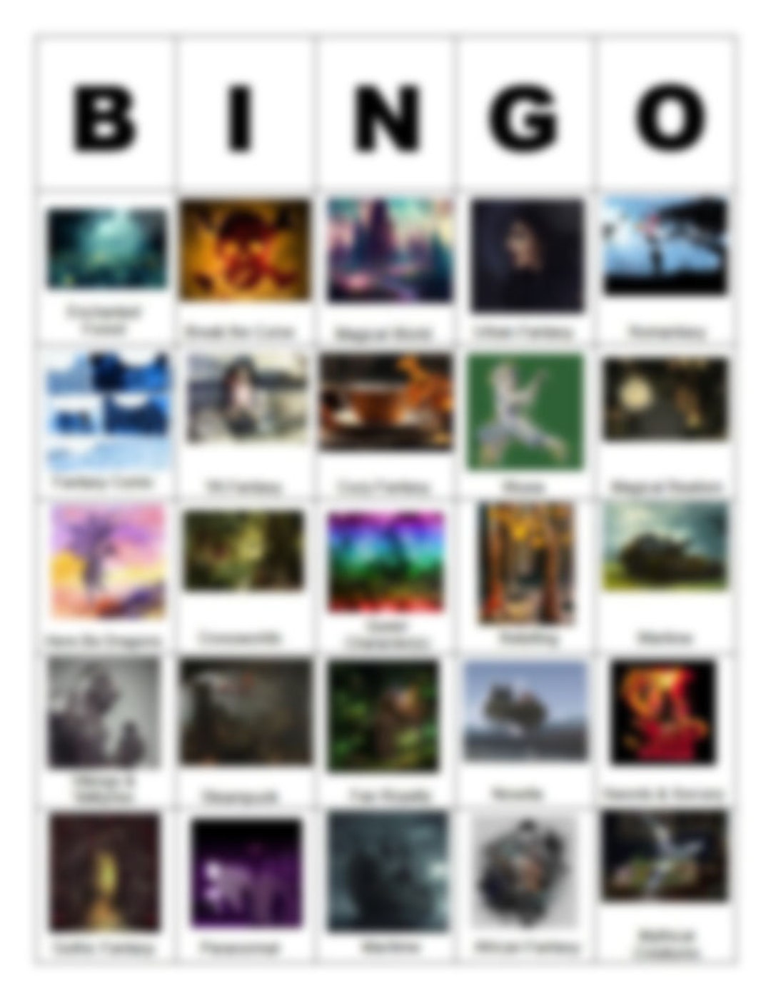 Printable Fantasy-themed Book Bingo Card - Fantasy Reader Book Bingo ...