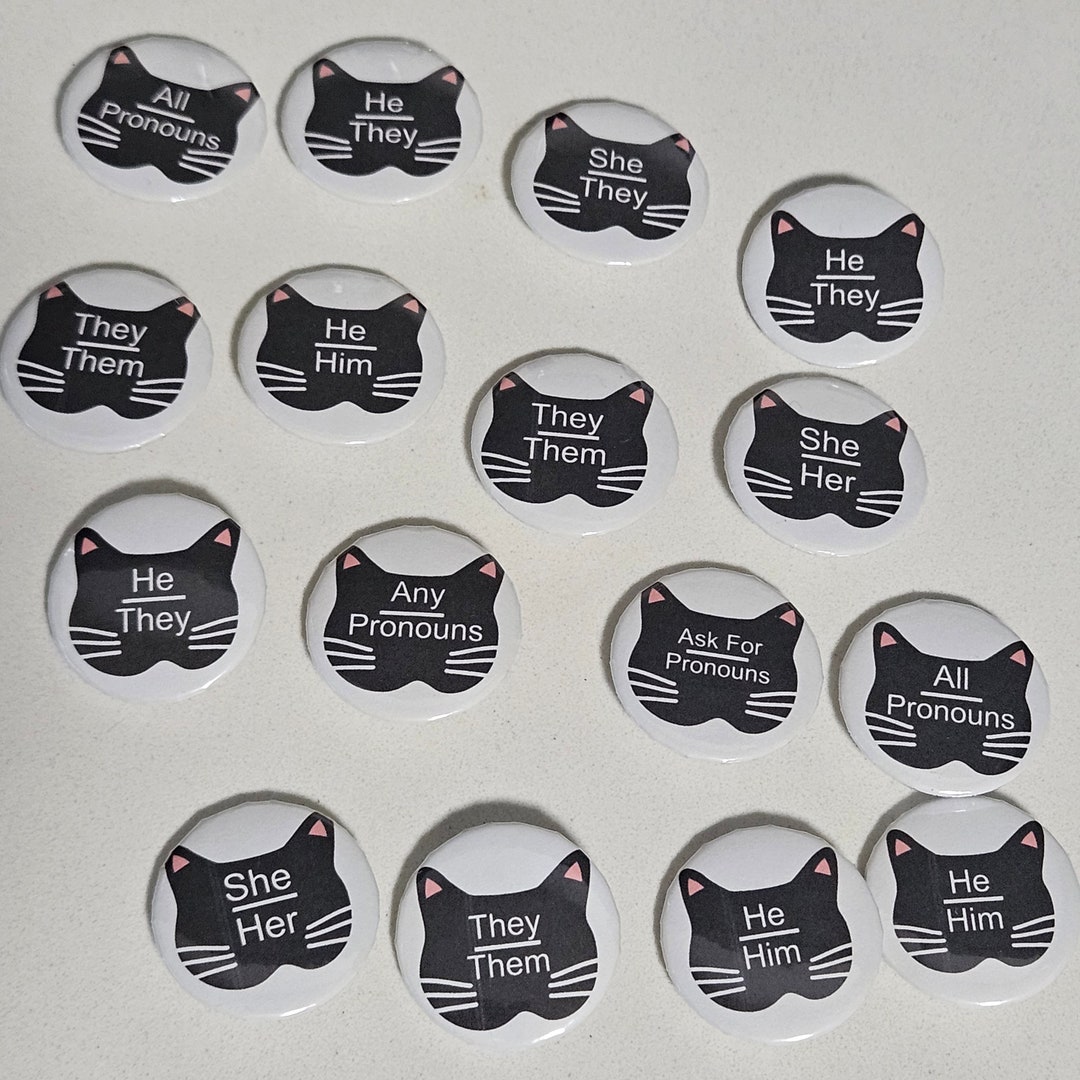 Cute Cat Pronoun Pins She He They Them Any Ask Bulk Pronoun Pins 32mm 1 ...