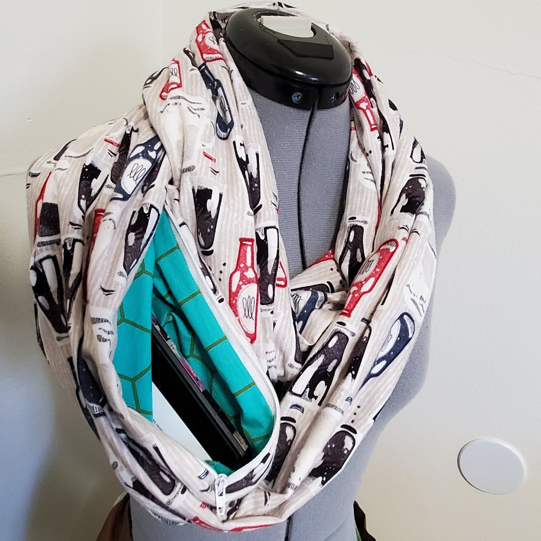 Craft Beer Themed Pocket Infinity Scarf Hidden Pocket Scarf Pocket ...