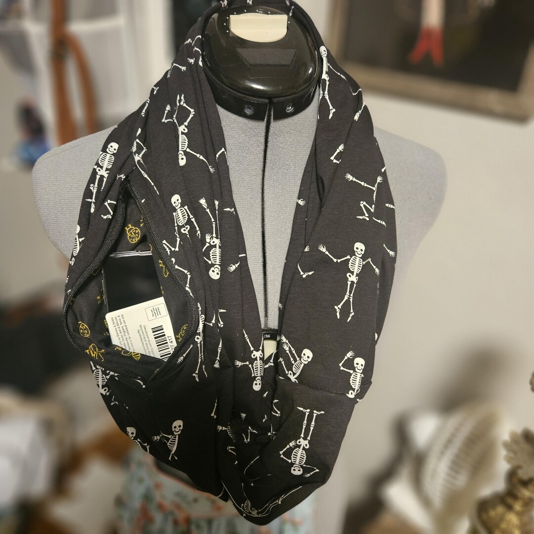 Cute Skeletons, Halloween Pocket Scarf - Pocket Infinity Scarf - Hidden ...