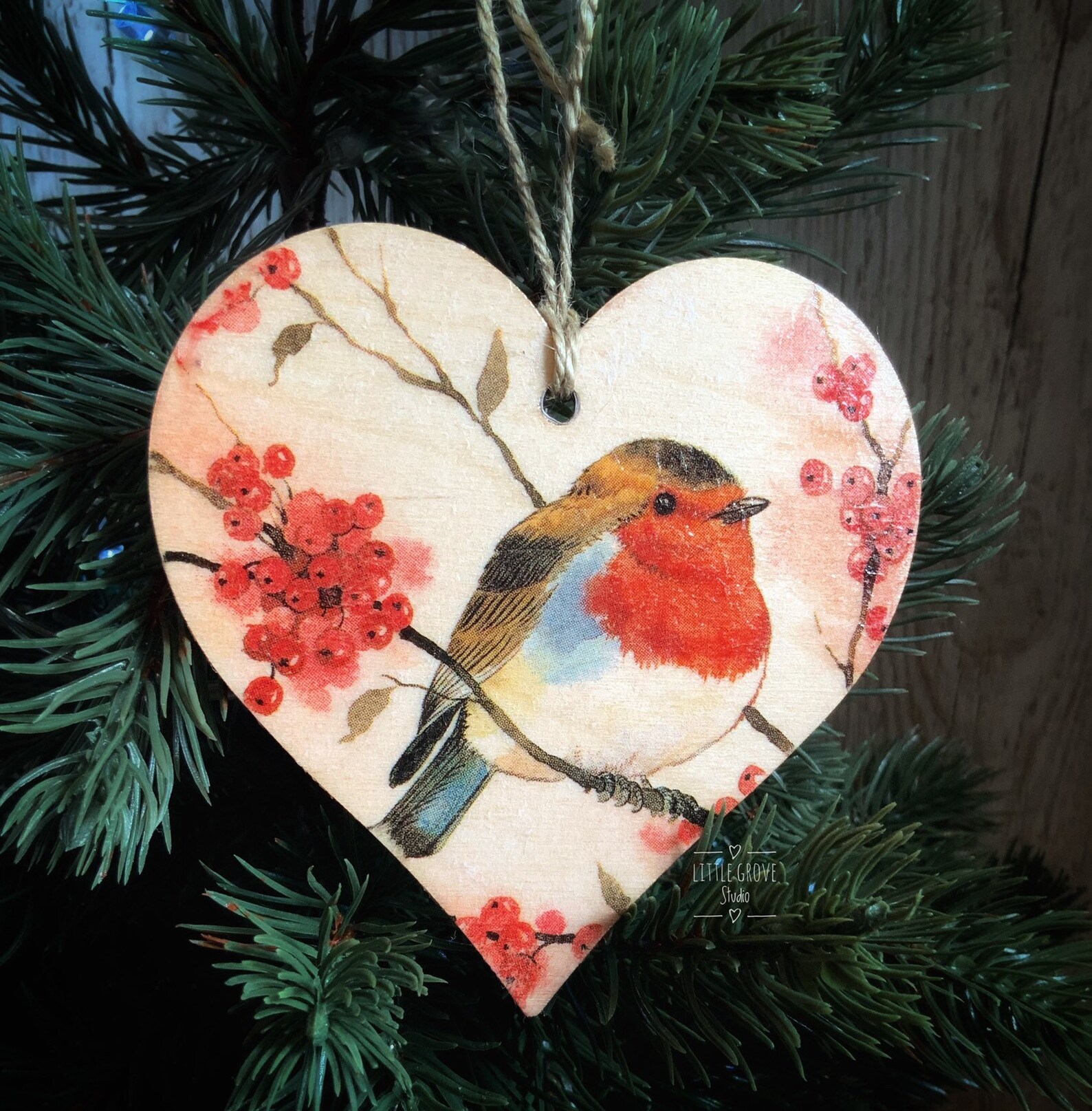 Beautiful Christmas Robin Heart Decoration Decoupaged Wooden | Etsy UK