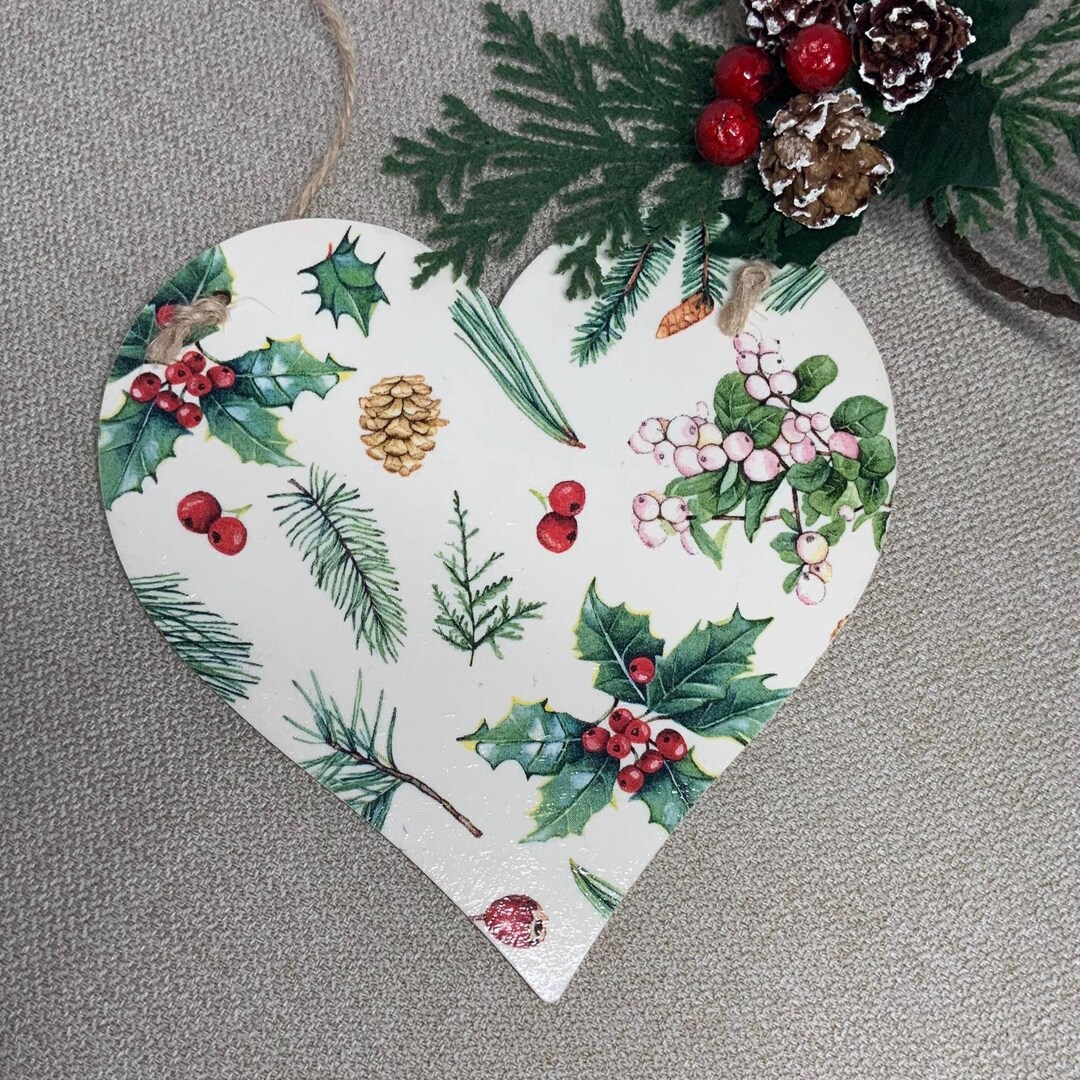 Traditional Christmas Holly Heart Decor, Decorative Christmas Ornaments ...