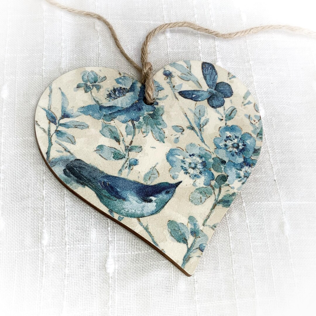 Pretty Blue Heart Decoration, Blue and Cream Decor, Decoupage Wood ...