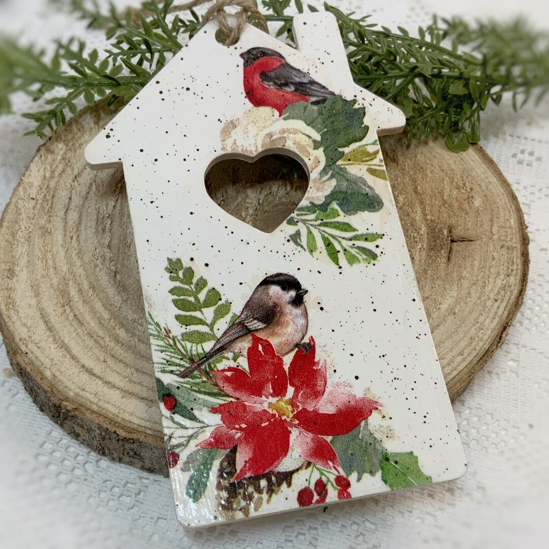 Christmas Bullfinches Hanging House Decoration Wooden House - Etsy