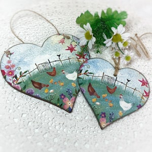 Spring Chickens and Chicks Decoupage Heart Decoration, Handmade Chicken ...