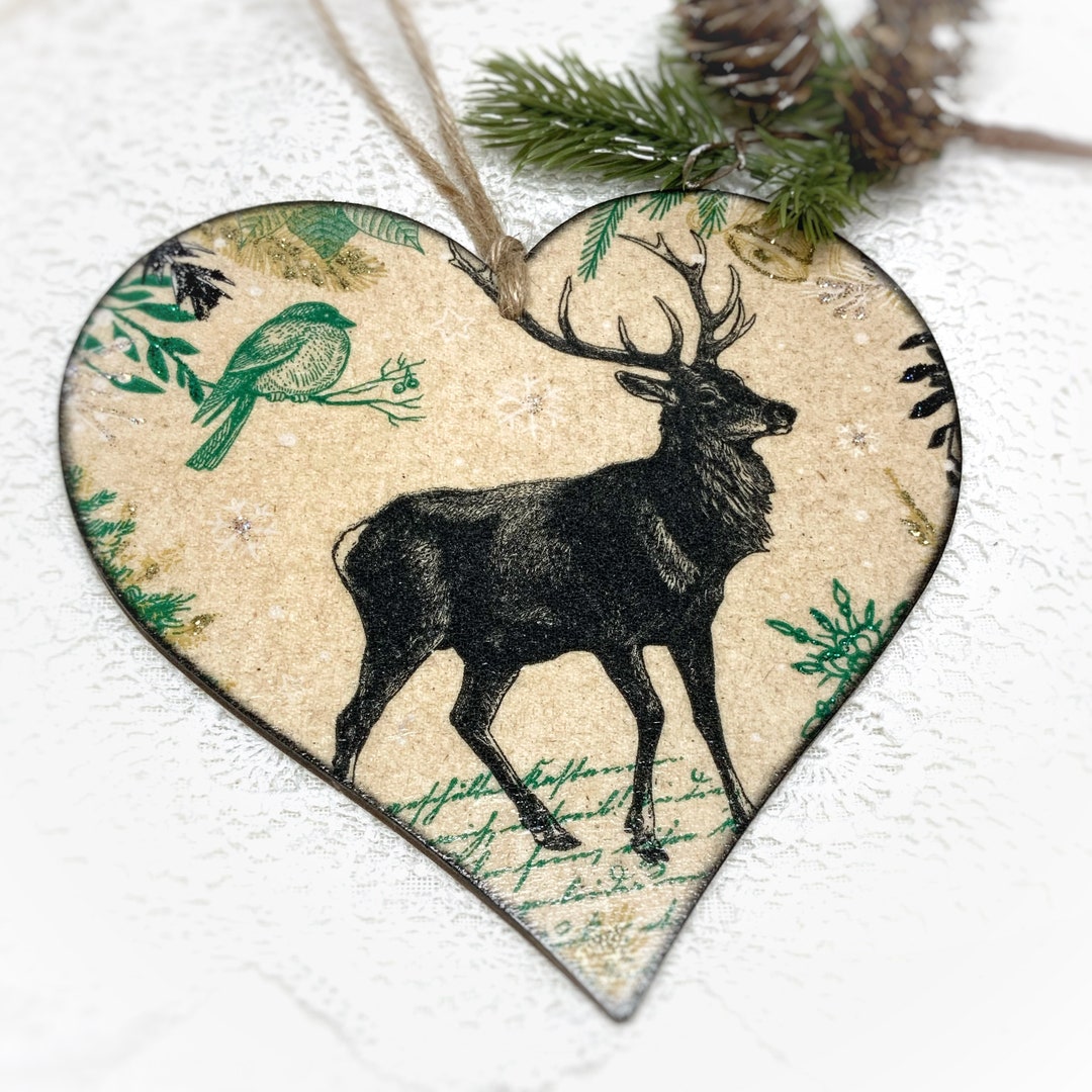 Rustic Stag Christmas Heart Decor, Woodland Stag Decorations,handmade ...