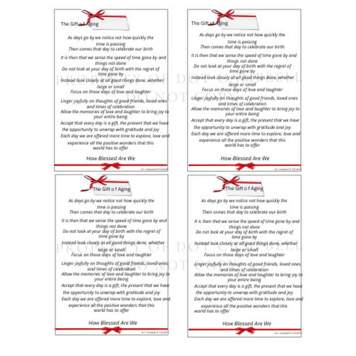 The Gift of Aging Poem by Dot Campbell Set of 4, 3.5 X 5 | Printable ...