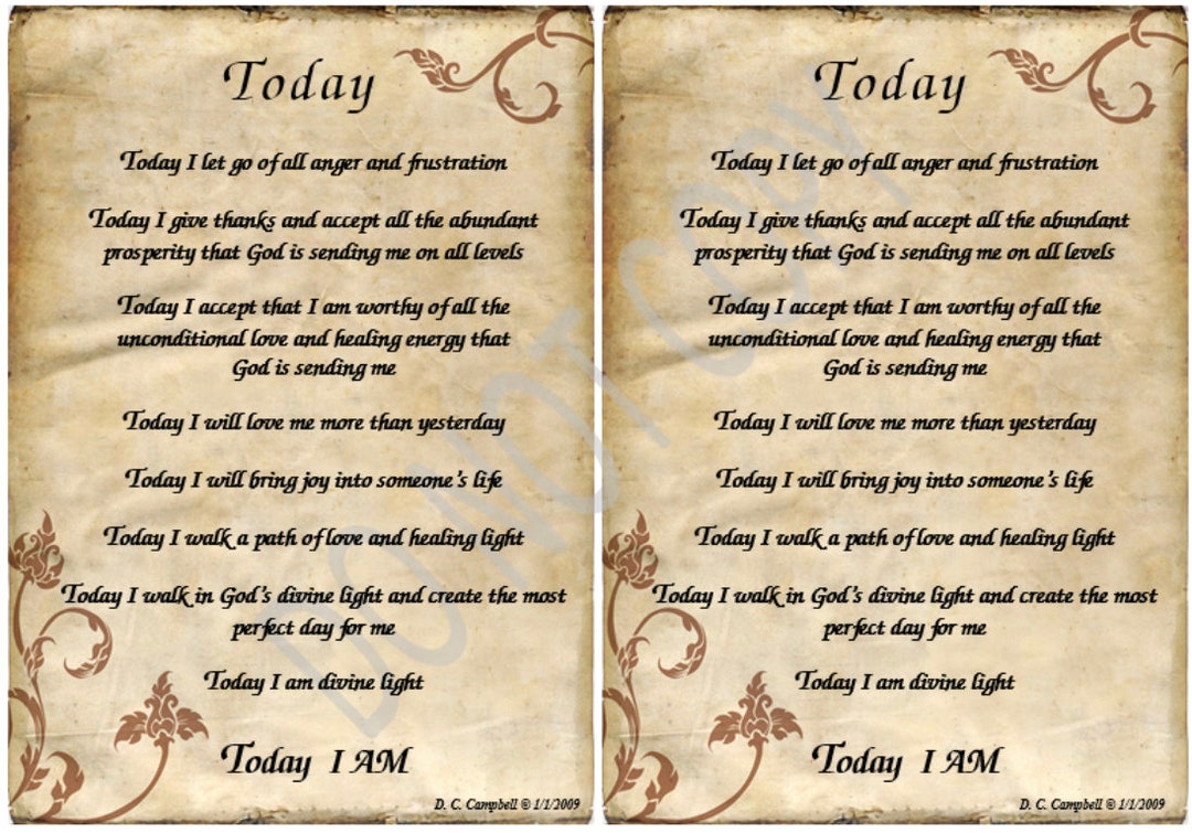 Today I Am Inspirational Poem by Dot Campbell Set of 2, 5 X 7 ...