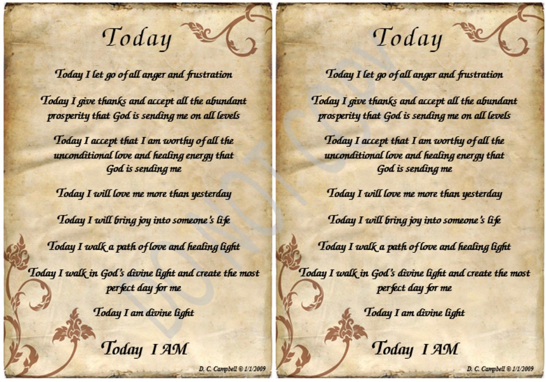 Today I Am Inspirational Poem by Dot Campbell Set of 2 5 X 7 - Etsy