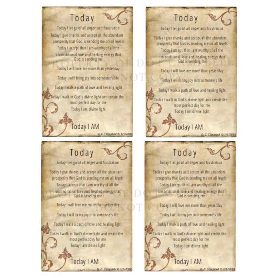 Today I Am Inspirational Poem by Dot Campbell Set of 4, 3.5 X 5 ...
