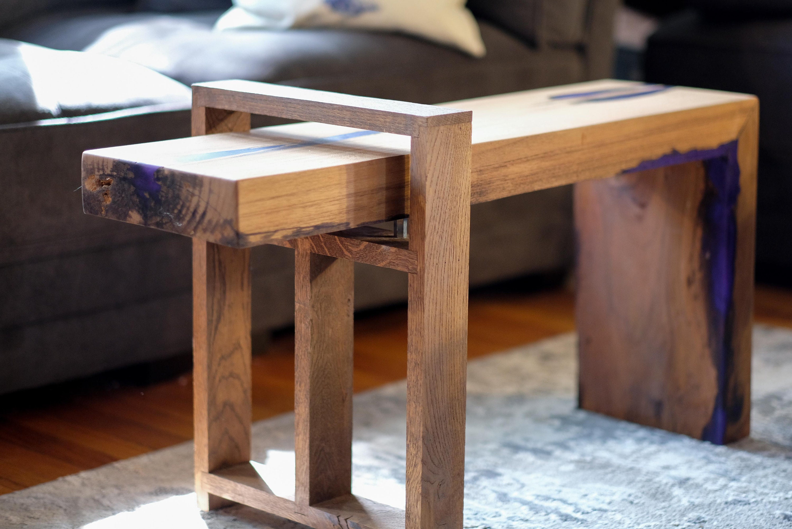 Live Edge Resin River/waterfall End Table/ Bench - Reclaimed Teak and ...
