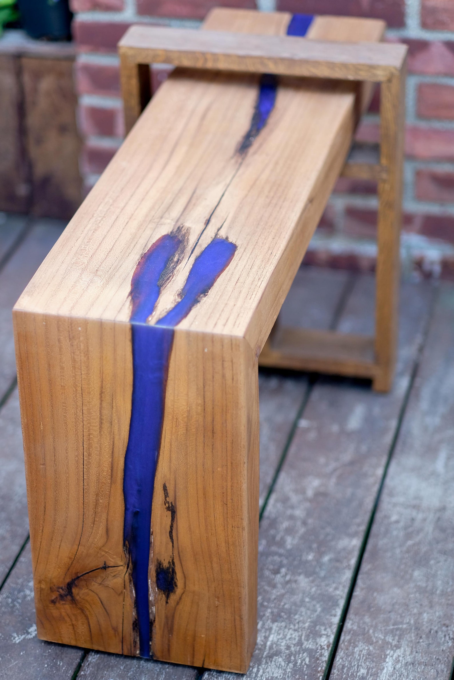 Live Edge Resin River/waterfall End Table/ Bench - Reclaimed Teak and ...