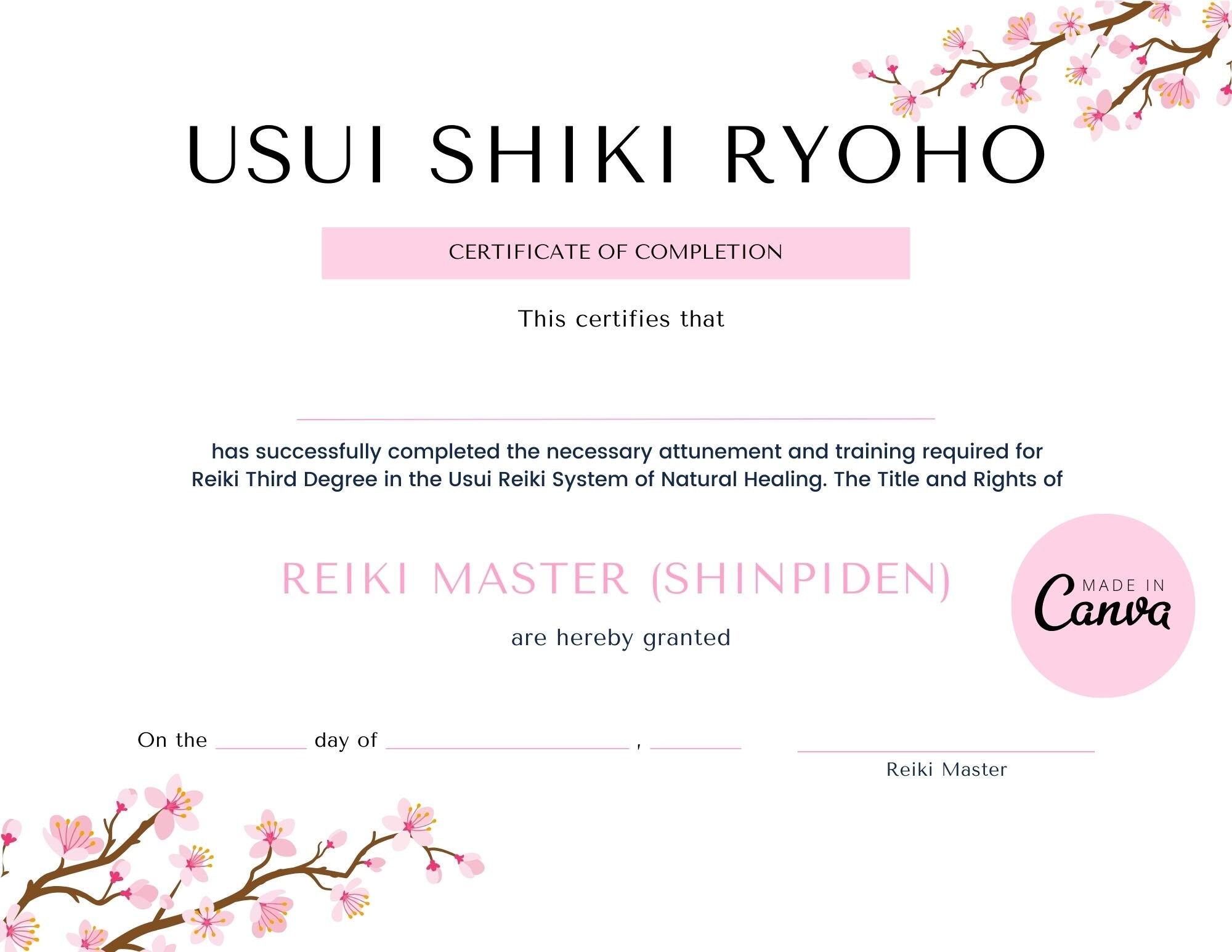 Reiki Certificates - Levels I, II, and Master, Fillable PDF, Canva ...