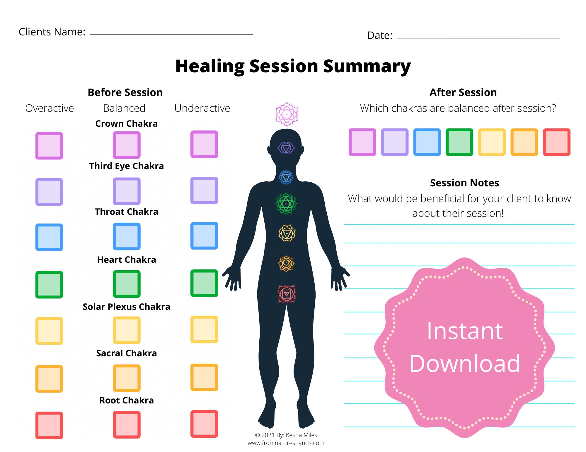 Energy Healing / Reiki Session Summary Template | Printable PDF ...