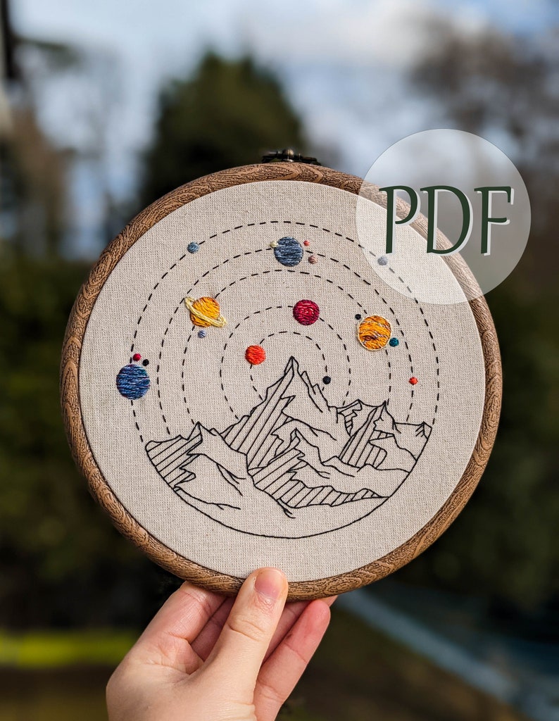 Mountain Solar System Embroidery Pattern PDF Guide Space Planets ...