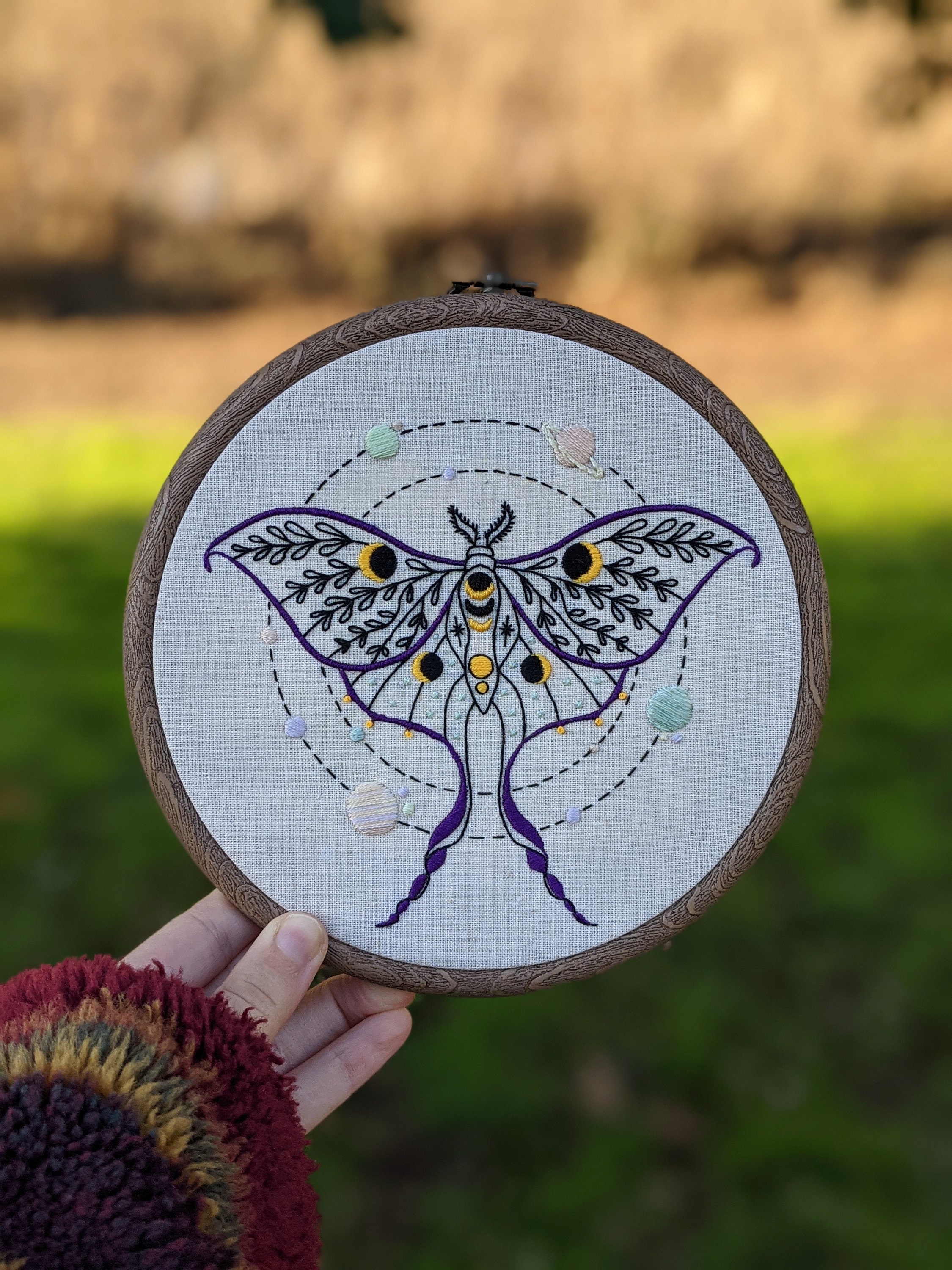 Lunar Moth Embroidery Pattern Space PDF Solar System Moon - Etsy