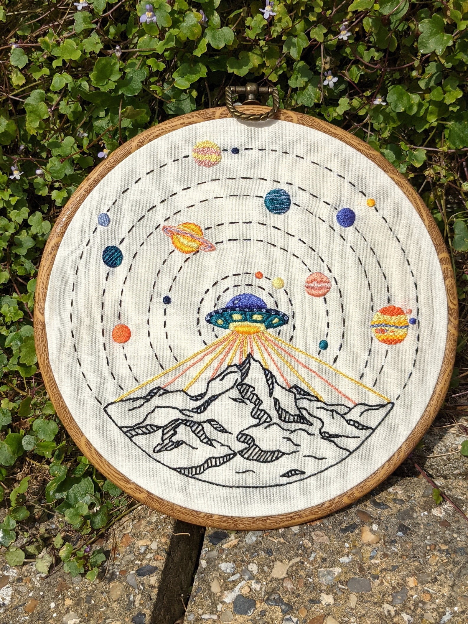 UFO Solar System Embroidery Pattern Mountains Digital Guide - Etsy