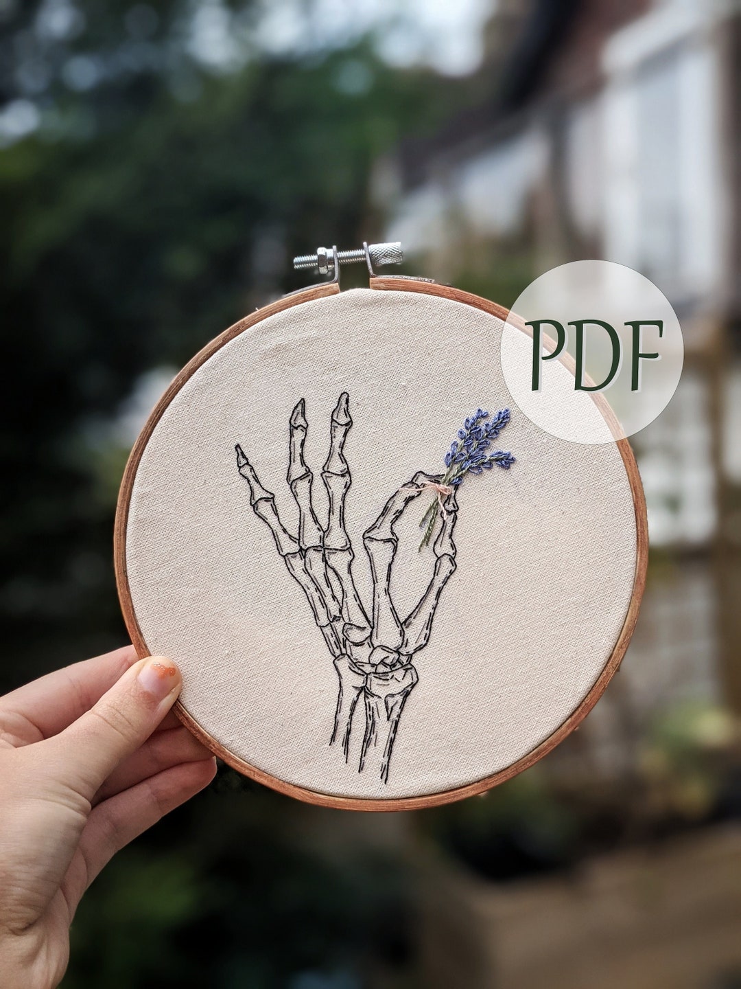 Skeleton Hand Embroidery Pattern Lavender Anatomical Skeletal Gothic ...