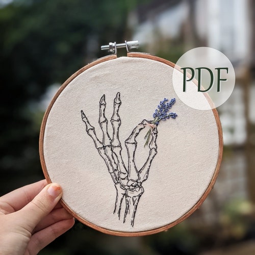 Skeleton Hand Embroidery Pattern Lavender Anatomical Skeletal - Etsy