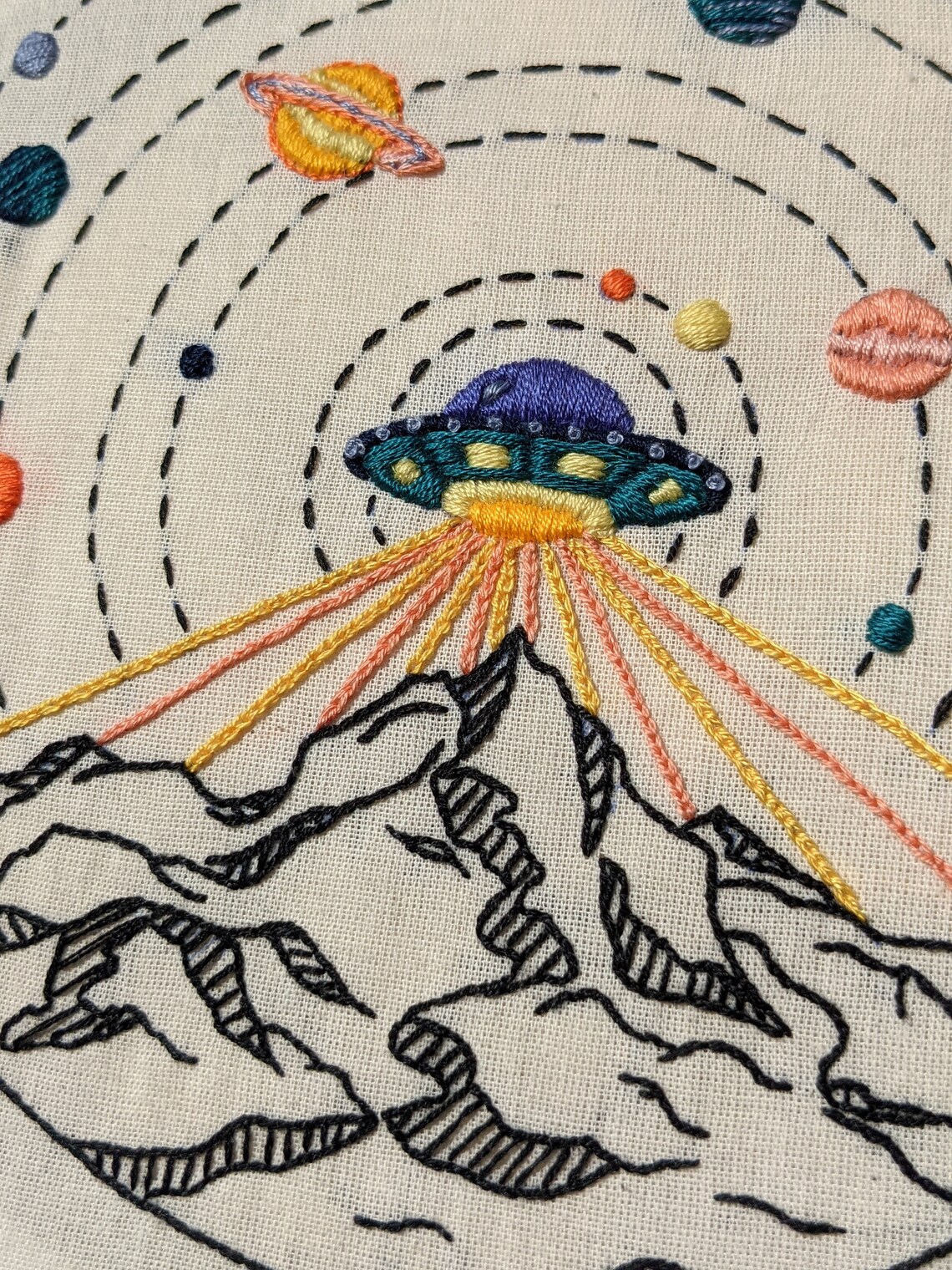 UFO Solar System Embroidery Pattern Mountains Digital Guide - Etsy
