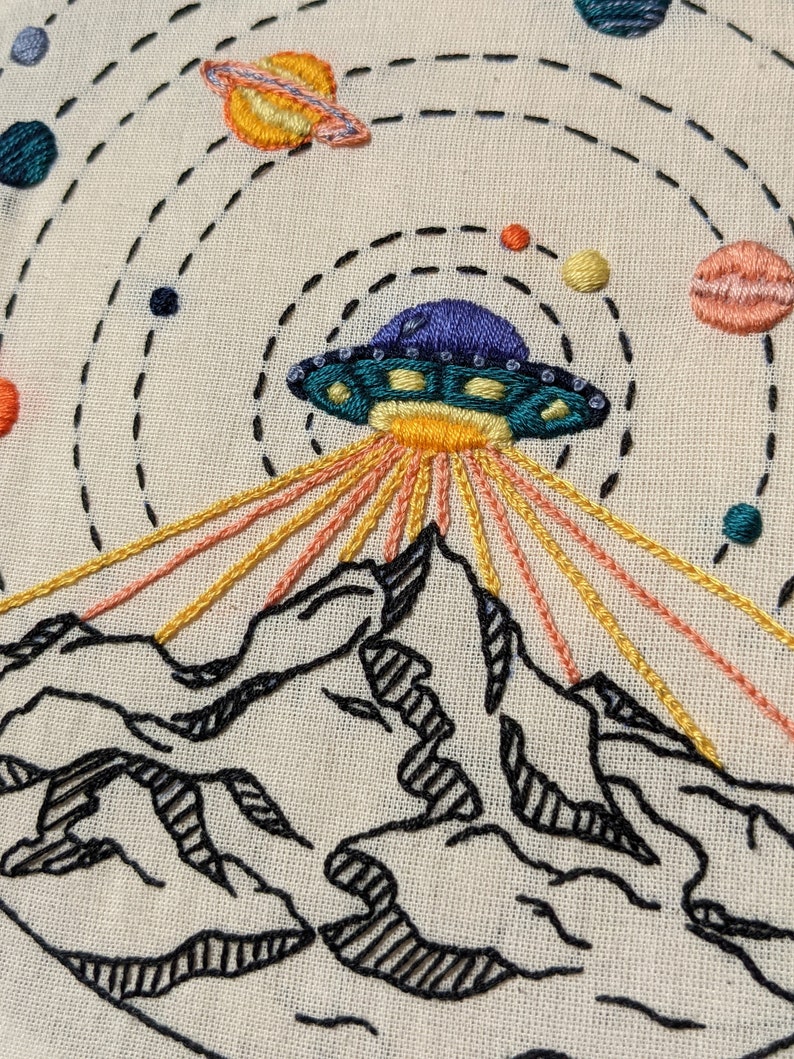 UFO Solar System Embroidery Pattern Mountains Digital Guide - Etsy