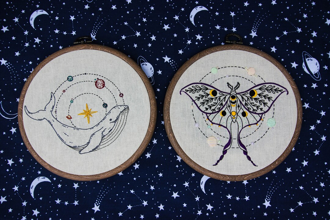 Embroidery Pattern Bundle X2 Space Whale Moth Solar System PDF Digital ...