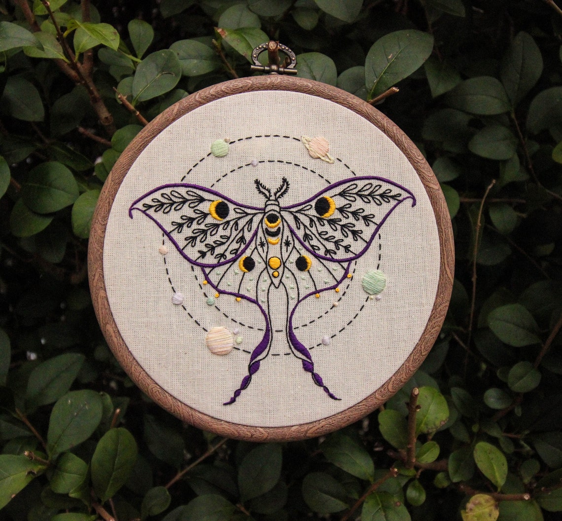 Lunar Moth Embroidery Pattern Space PDF Solar System Moon - Etsy