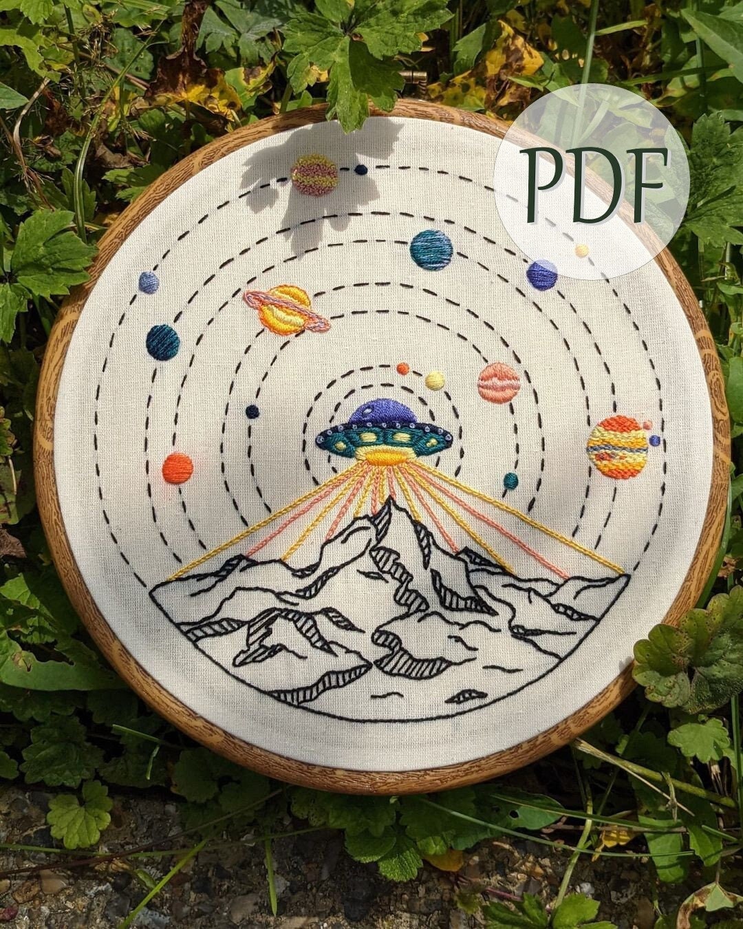 UFO Solar System Embroidery Pattern Mountains Digital Guide PDF Space ...