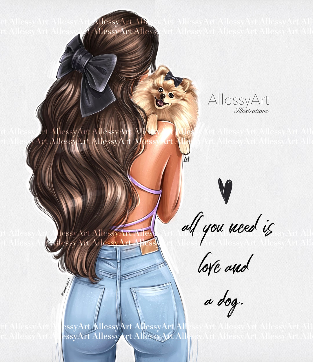 Girl With a Dog Illustration Instant Download Custom Pet Drawing ...