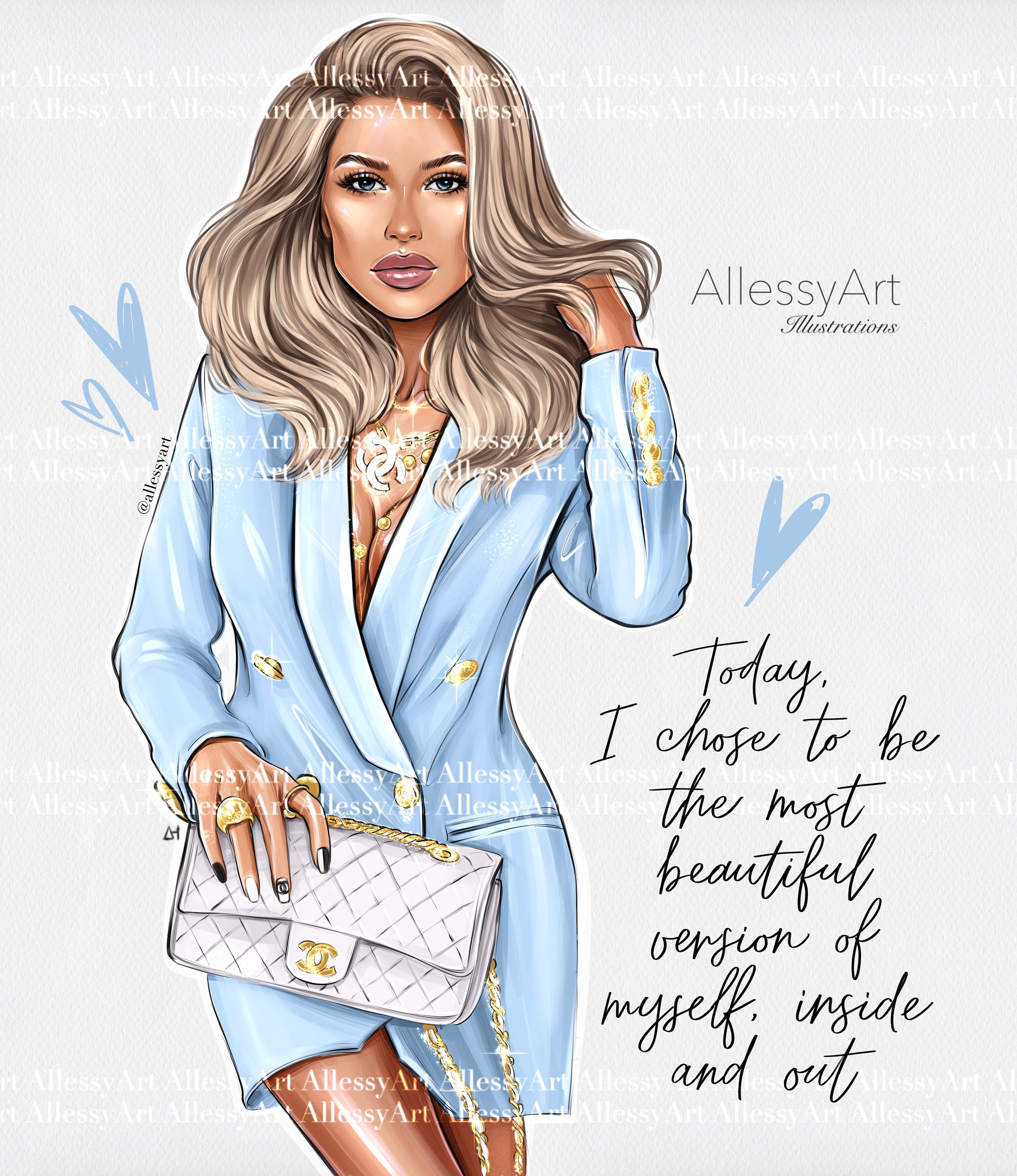 Instant Download Digital Fashion Illustration Boss Babe Blue - Etsy
