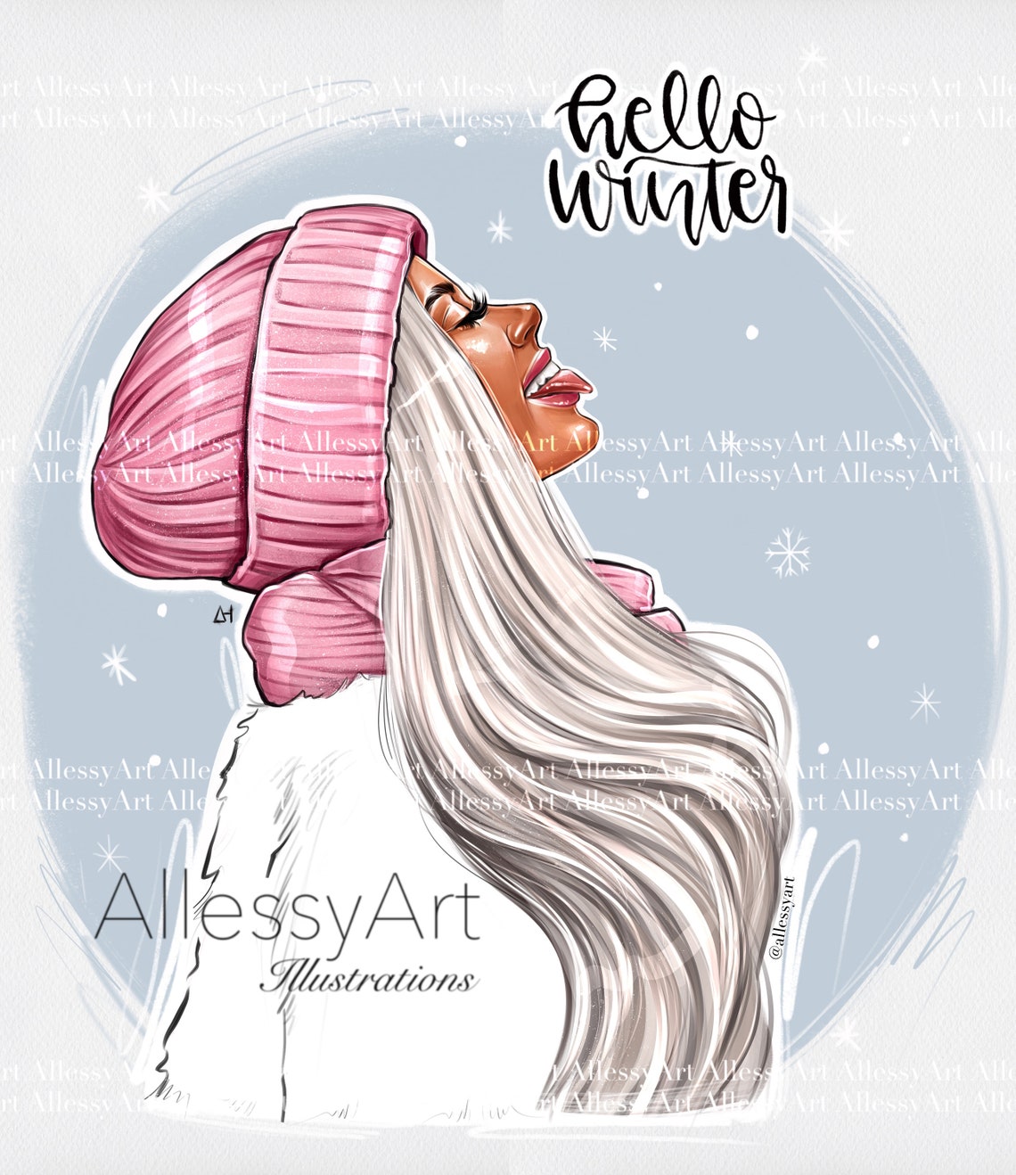 Digital Instant Download Hello Winter Illustration , Brunette/ Blonde ...