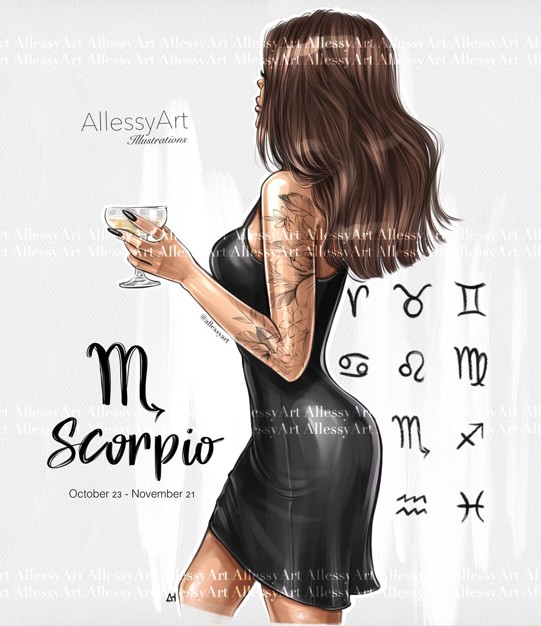 Horoscope Illustration Instant Download, Scorpio Zodiac Sign Drawing ...